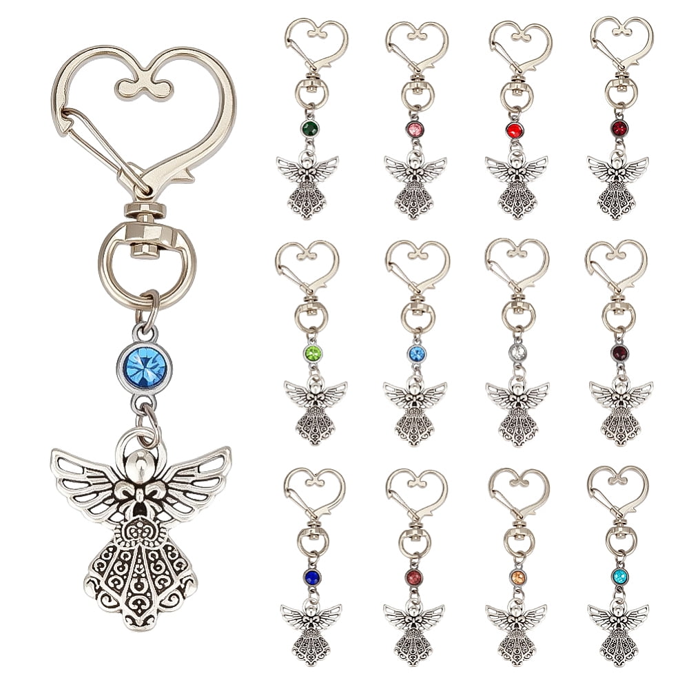 12Pcs 12 Colors Alloy Rhinestone Birth Stone Angel Pendant Decoratons ...