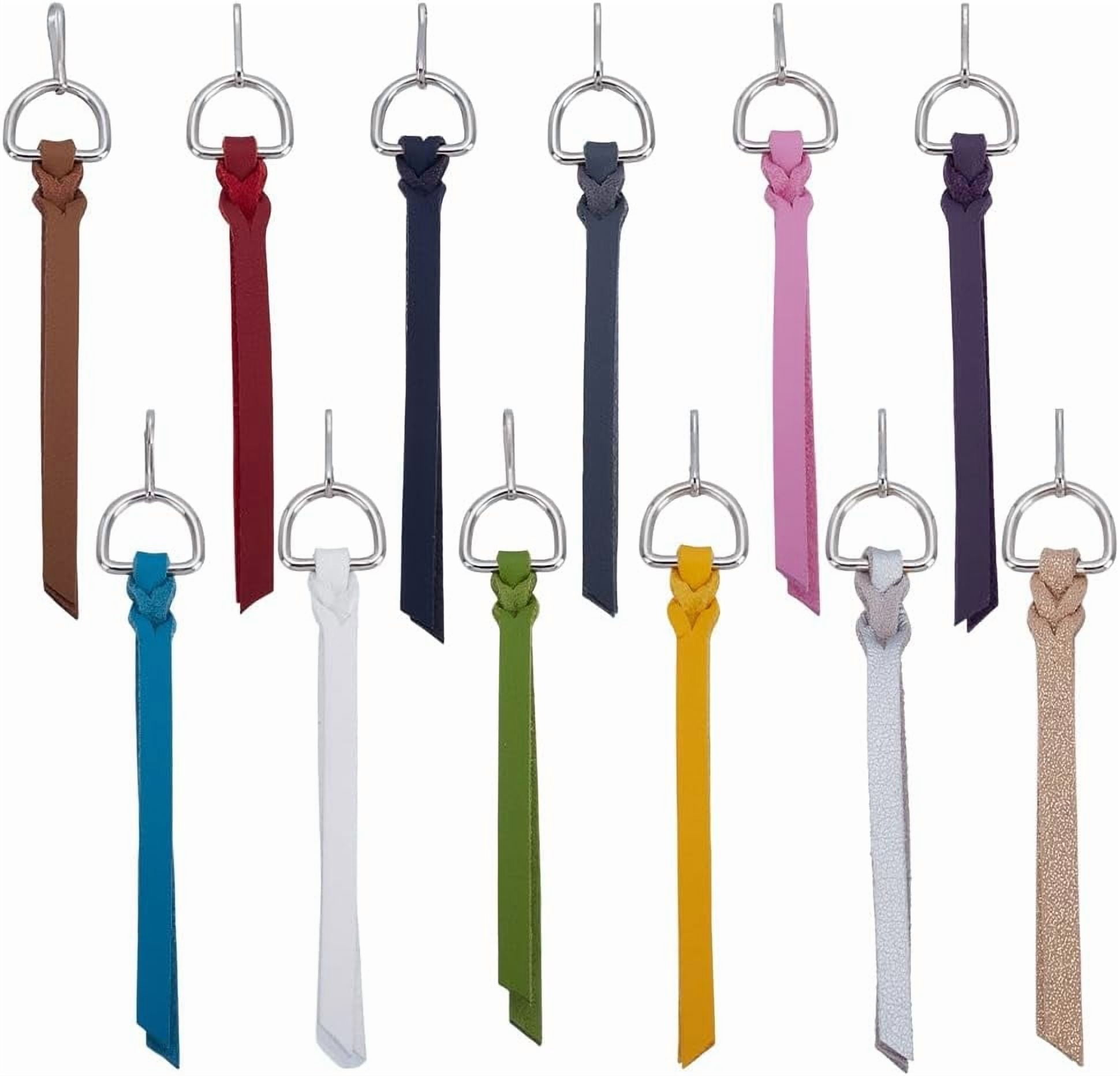 12Pcs 12 Colors Flat Imitation Leather Cord Zipper Sliders Pull for ...