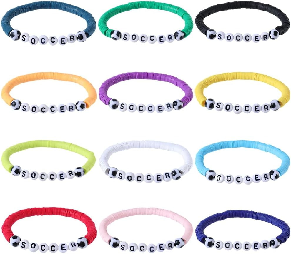 12Pcs 12 Colors Soccer Bracelets Soccer Letters Football Stackable ...