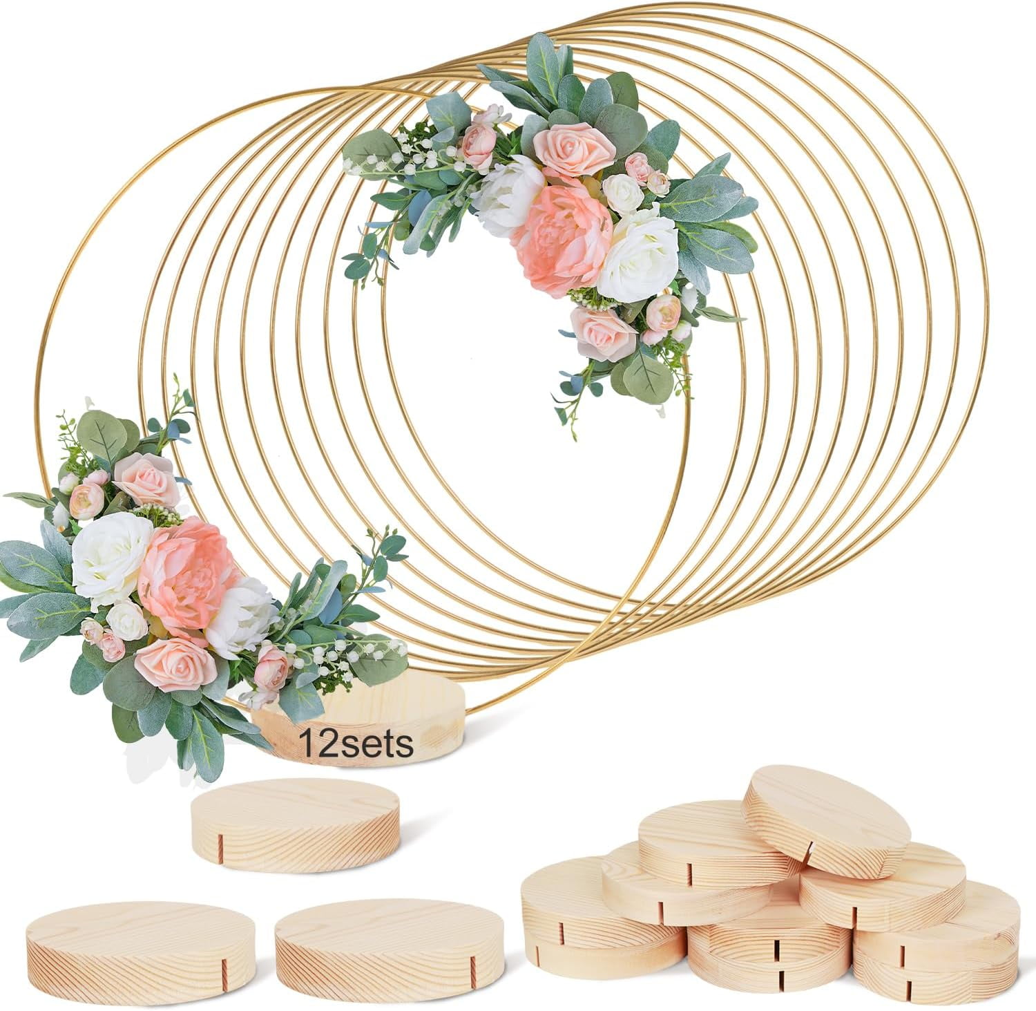 12Pcs 12 Inch Metal Floral Hoop Centerpiece with Stand for Table, Metal ...