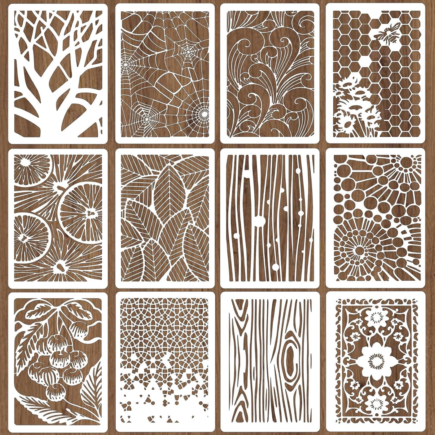 12Pcs 12 Styles PET Plastic Hollow Out Drawing Painting Stencils ...