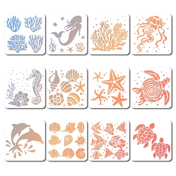 12Pcs 12 Styles PET Plastic Hollow Out Drawing Painting Stencils ...