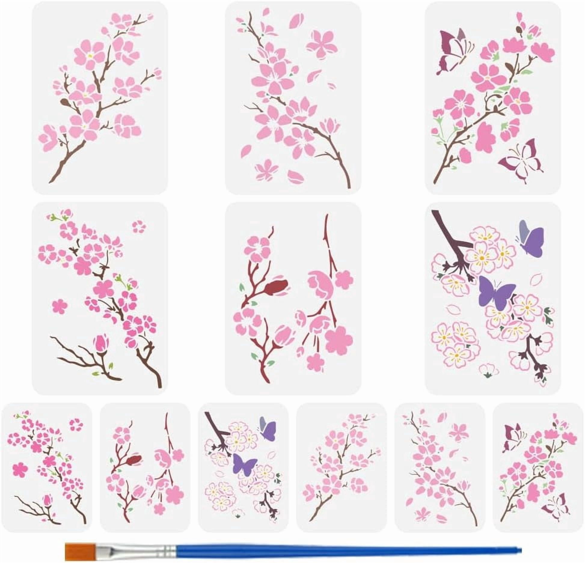 12Pcs 12 Styles Sakura Theme Plastic Painting Stencils Templates Flower ...