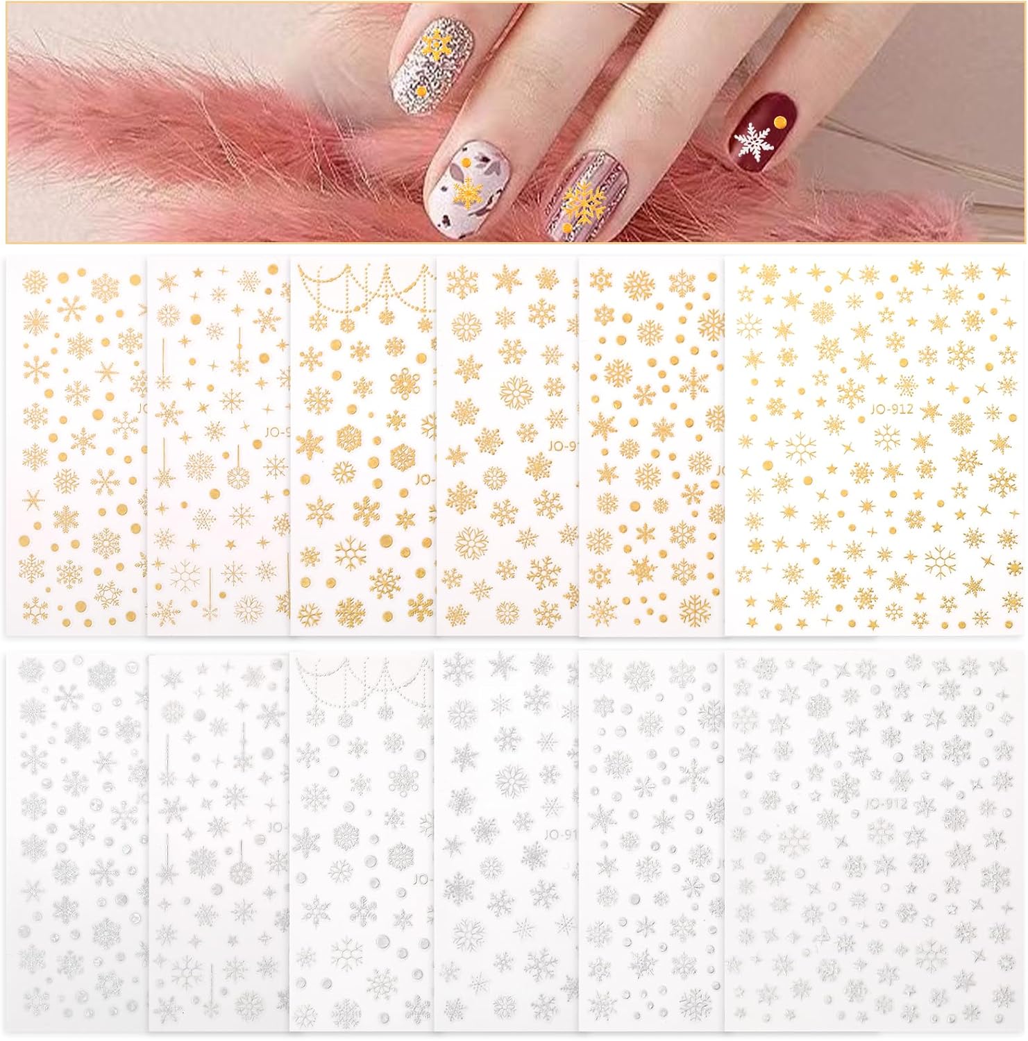 12Pcs 12 Styles Snowflake Nail Art Stickers Self Adhesive Paper Nail ...