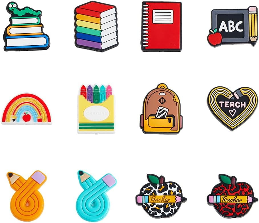12Pcs 12 Styles Teachers' Day Silicone Focal Beads School Theme ...