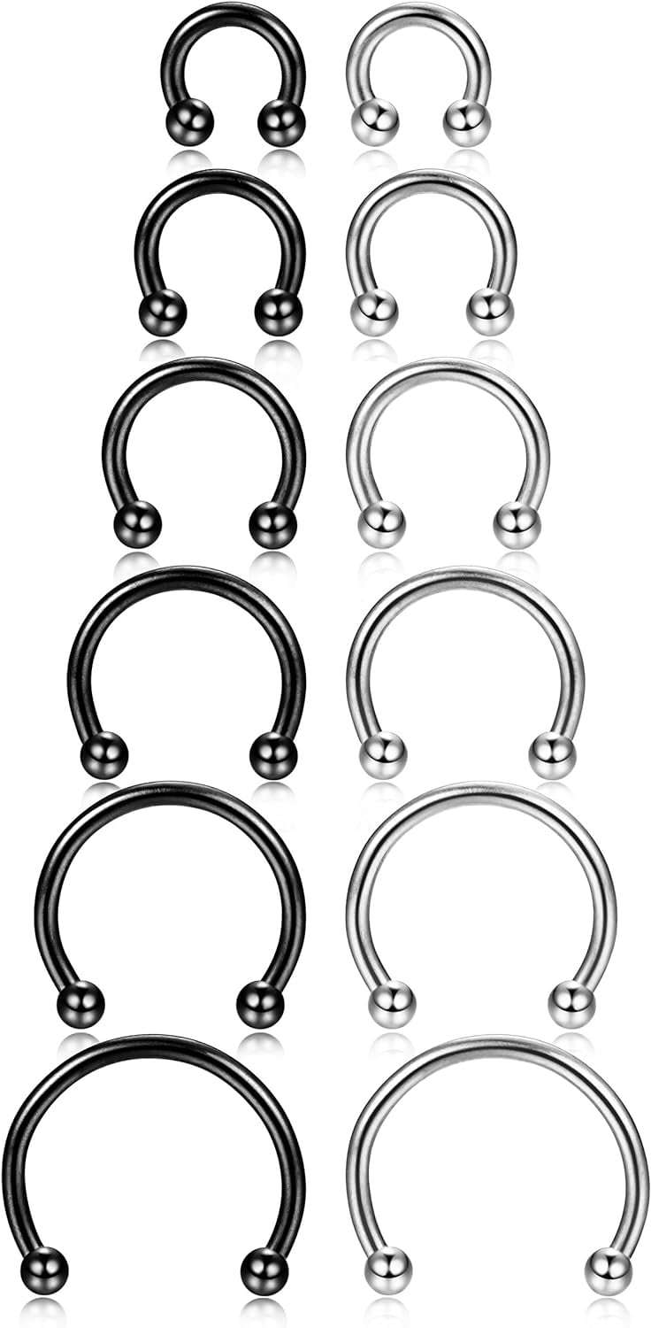 12Pcs 14-16G Premium Stainless Steel Nose Rings Septum Piercing ...