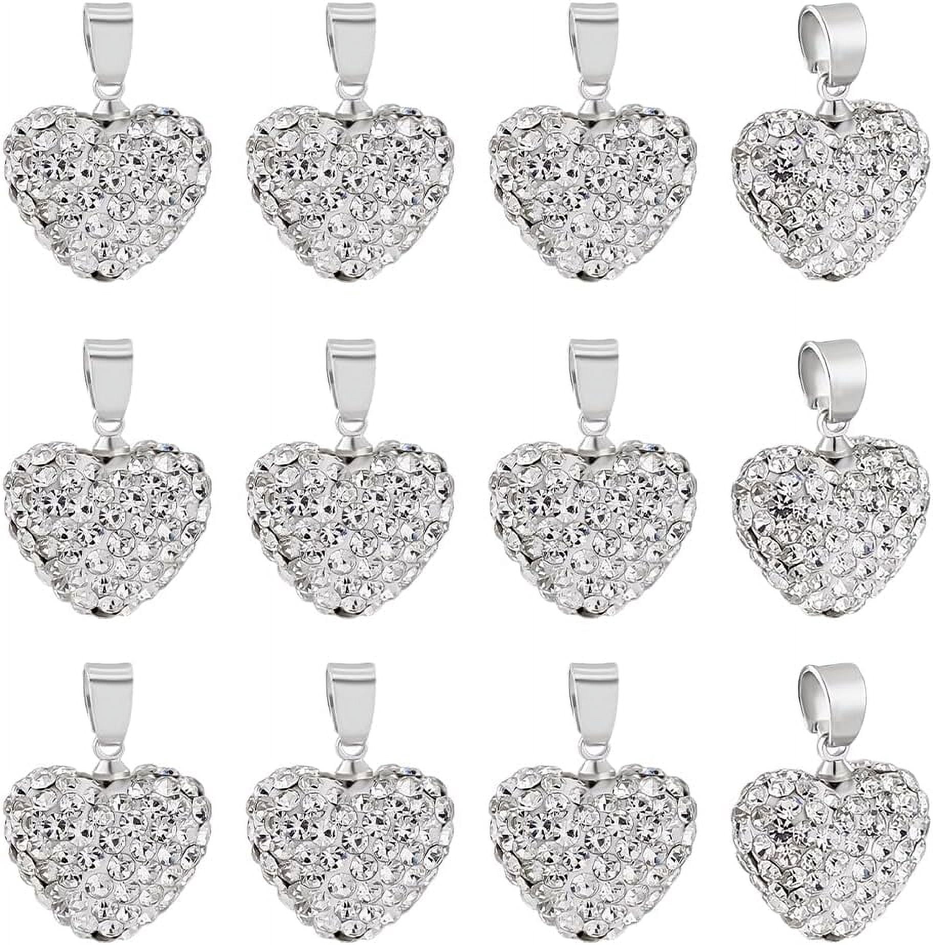 12Pcs 15mm Crystal Heart Charms Pave Disco Heart Clay Pendants Polymer ...