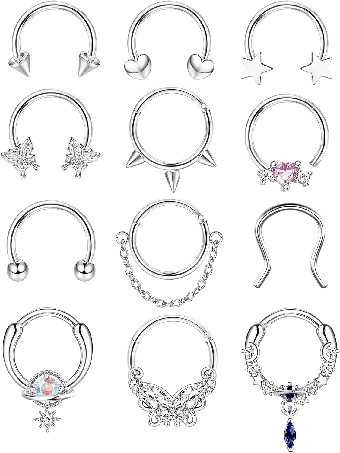 12Pcs 16G 10MM Septum Rings for Women Surgical Steel Septum Nose ...