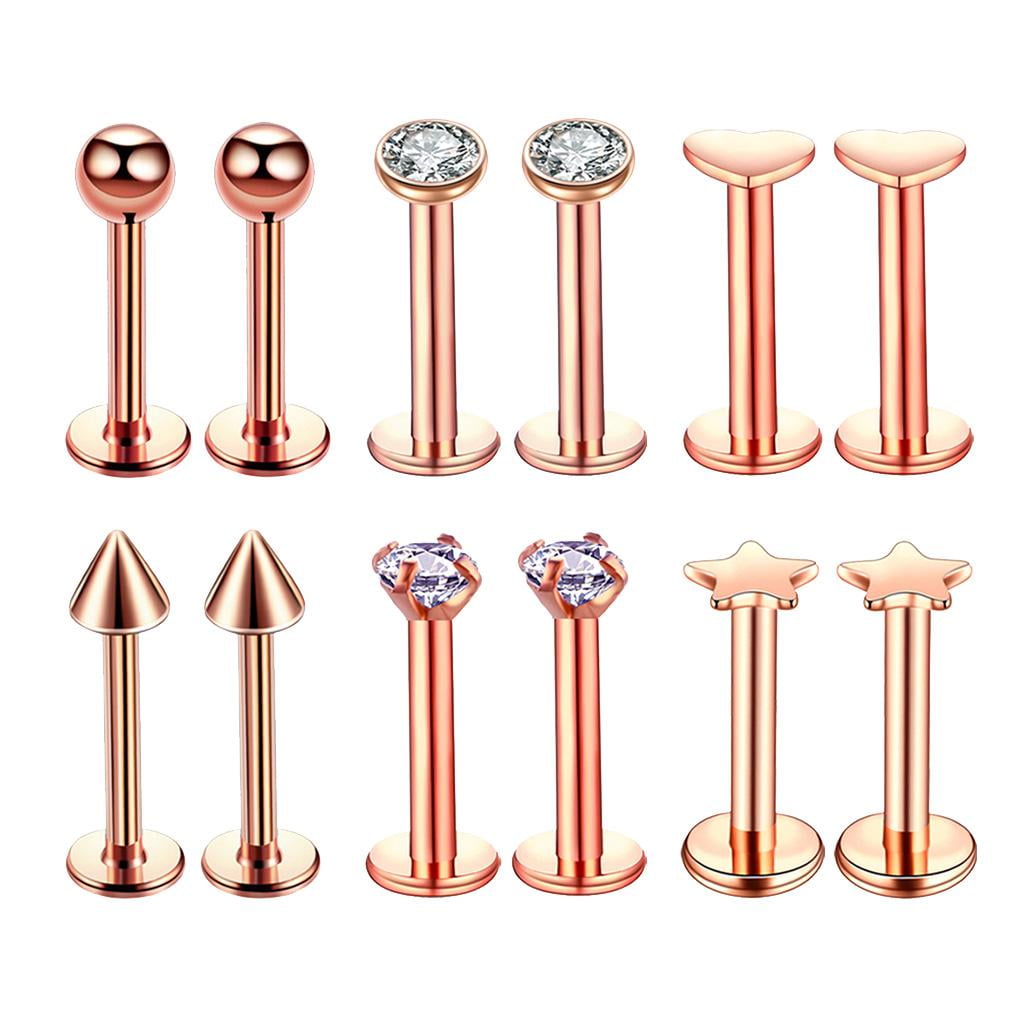12Pcs 16G 316L Stainless Steel CZ Labret Lip s Studs Nose Ear Jewelry ...