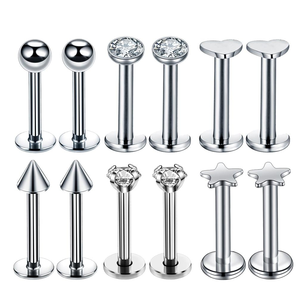 12Pcs 16G Stainless Steel Stud Ears Lip Labret Piercing Barbell Studs - Walmart.com