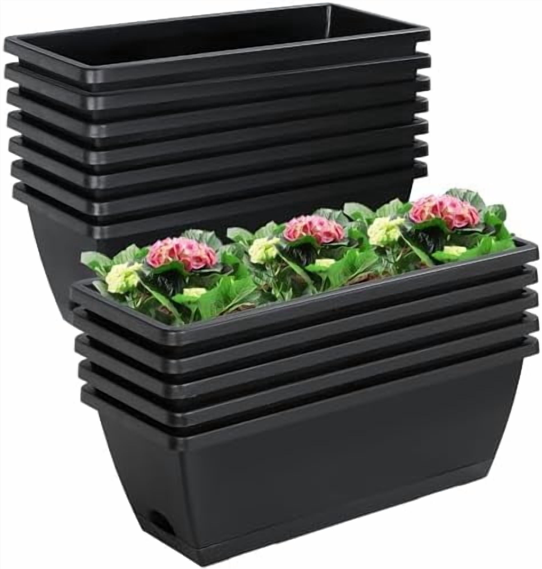 12Pcs 17Inches Rectangle Planter Box with Drainage Holes and Trays ...