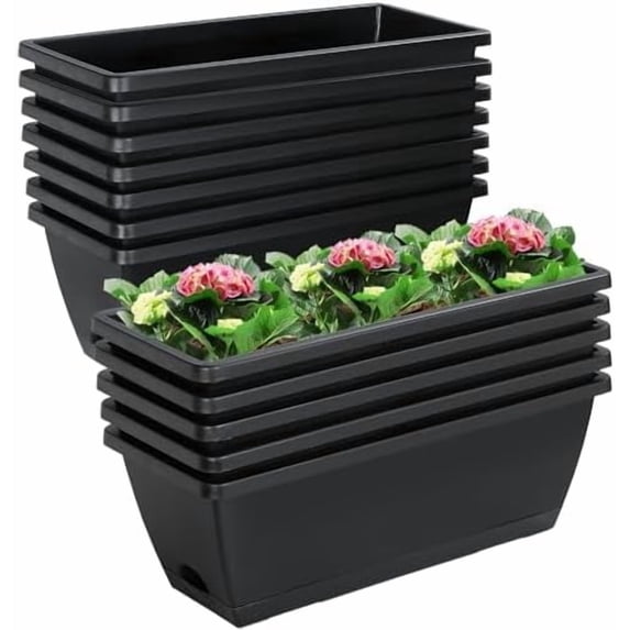 12Pcs 17Inches Rectangle Planter Box with Drainage Holes and Trays ...