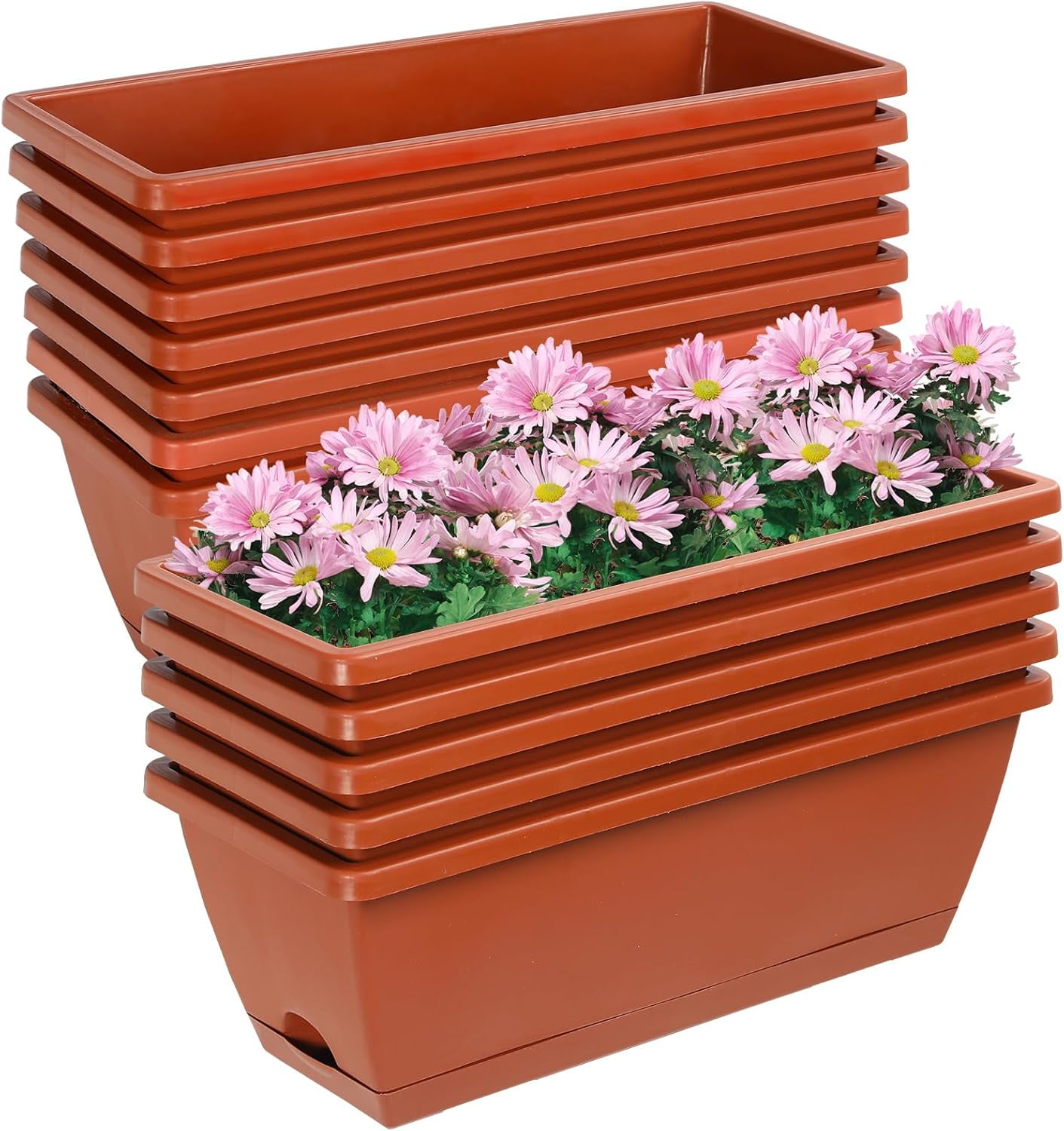 12Pcs 17Inches Rectangle Planter Box with Drainage Holes and Trays ...