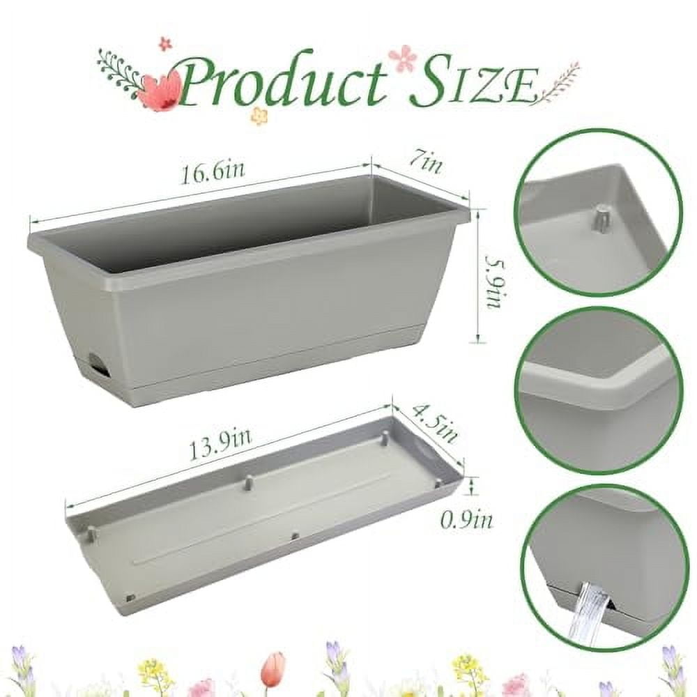 12Pcs 17Inches Rectangle Planter Box with Drainage Holes and Trays ...
