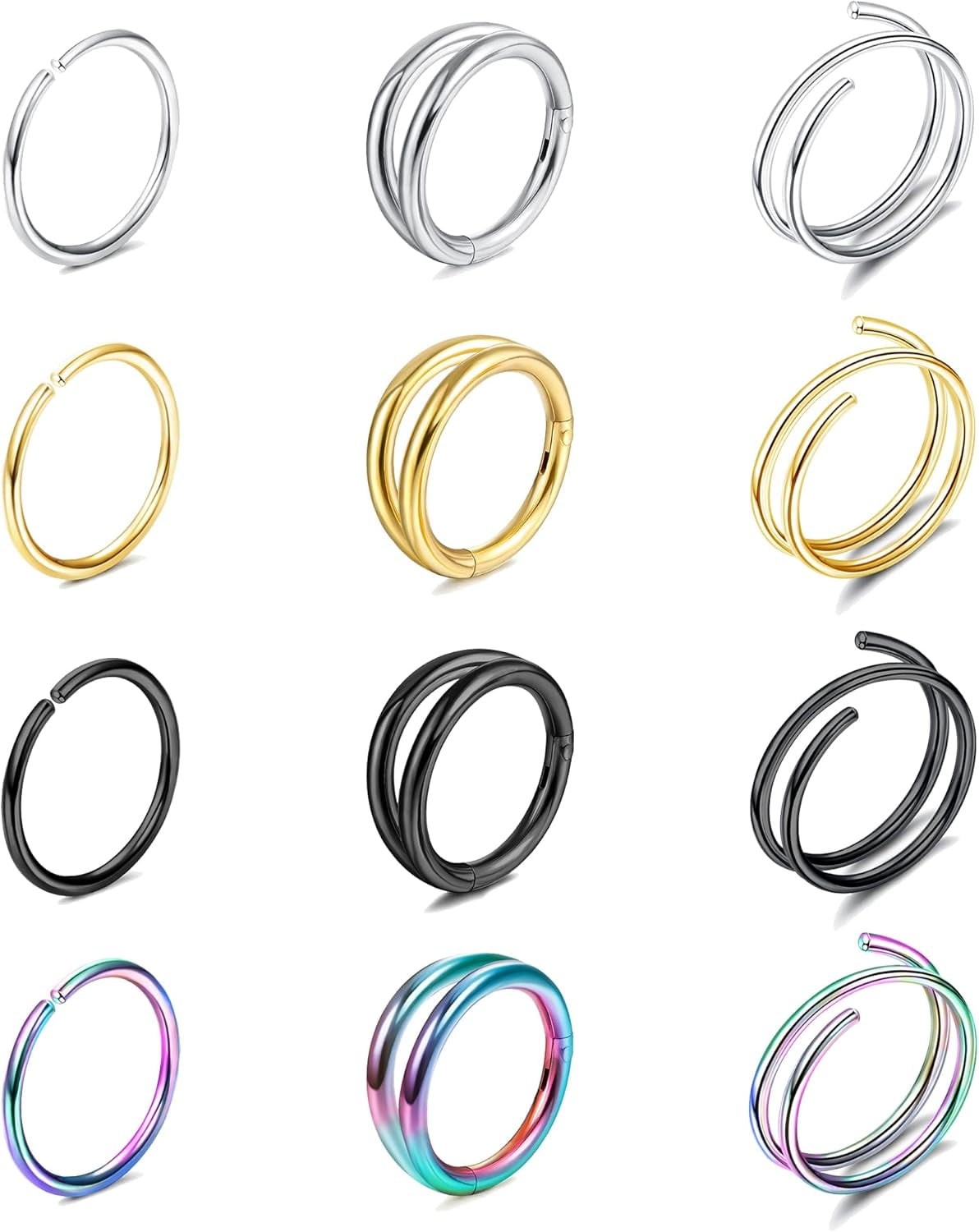 12Pcs 18G Best 12MM Nose Rings Hoops Double Nose Ring For Single ...