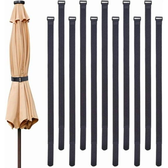 12Pcs 1M Patio Umbrella Tie Strap Black Reusable Self Adhesive ...
