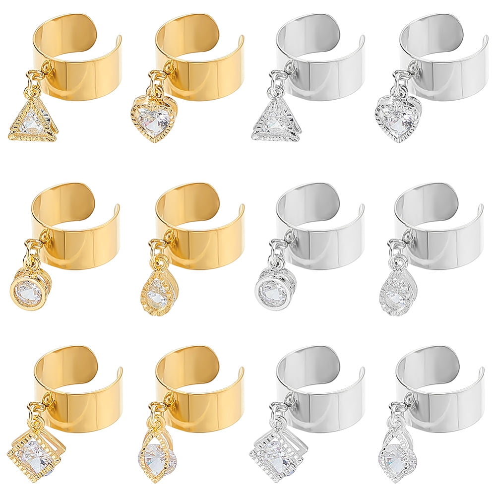 12Pcs 2 Color 304 Stainless Steel Open Cuff Finger Ring with Alloy ...