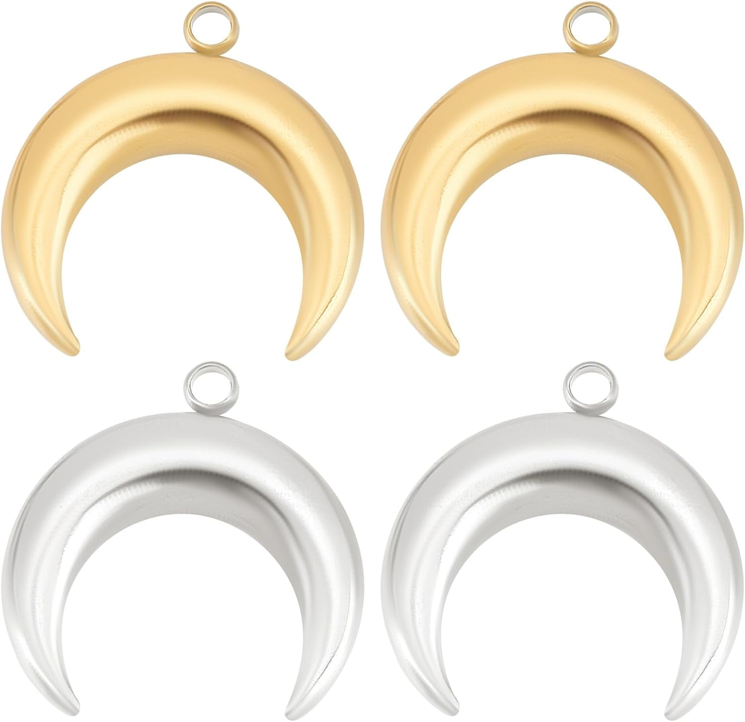 12Pcs 2 Colors 18K Gold Plated Moon Charm Silver and Gold Double Horn ...