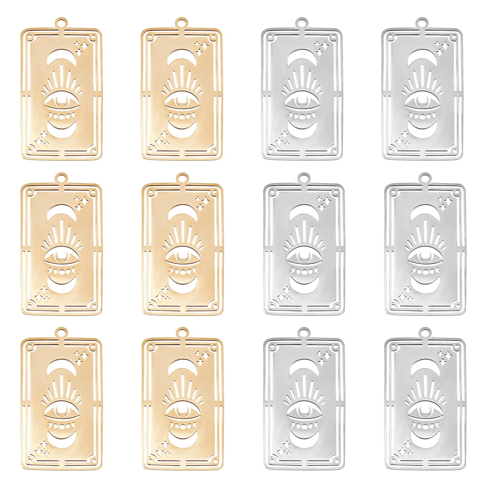 12Pcs 2 Colors 201 Stainless Steel Pendants Laser Cut Rectangle with ...