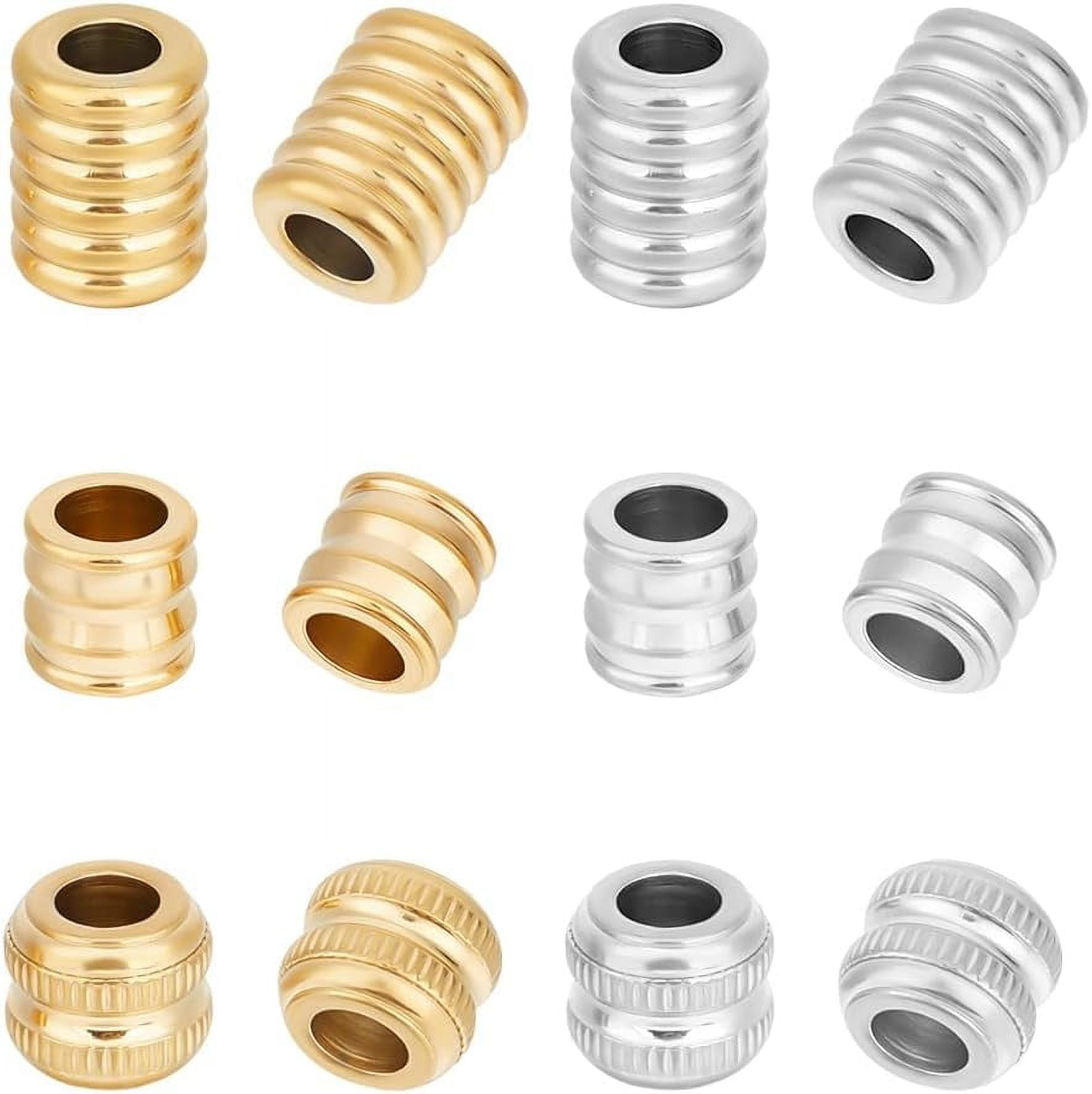 12Pcs 2 Colors 3 Styles Grooved Column Beads Stainless Steel Tube ...