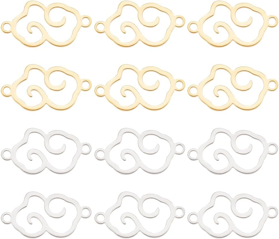 12Pcs 2 Colors 304 Stainless Steel Connector Charms Cute Hollow Cloud ...