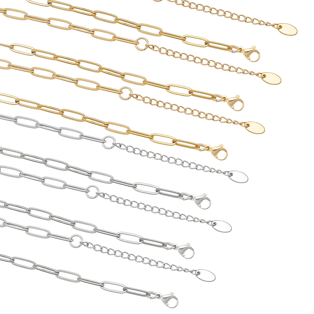 12Pcs 2 Colors 304 Stainless Steel Paperclip Chains Necklaces with 304 ...