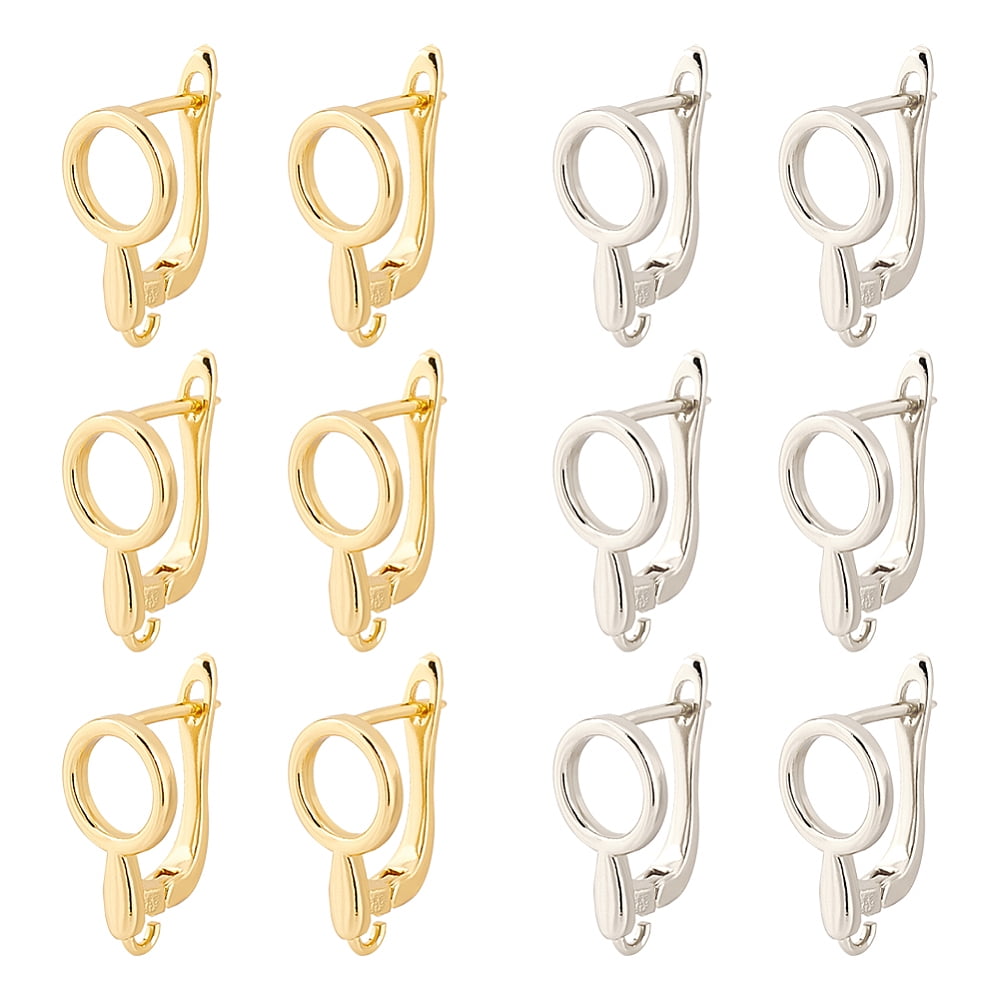 12Pcs 2 Colors Brass Hoop Earring Findings with Latch Back Closure with ...