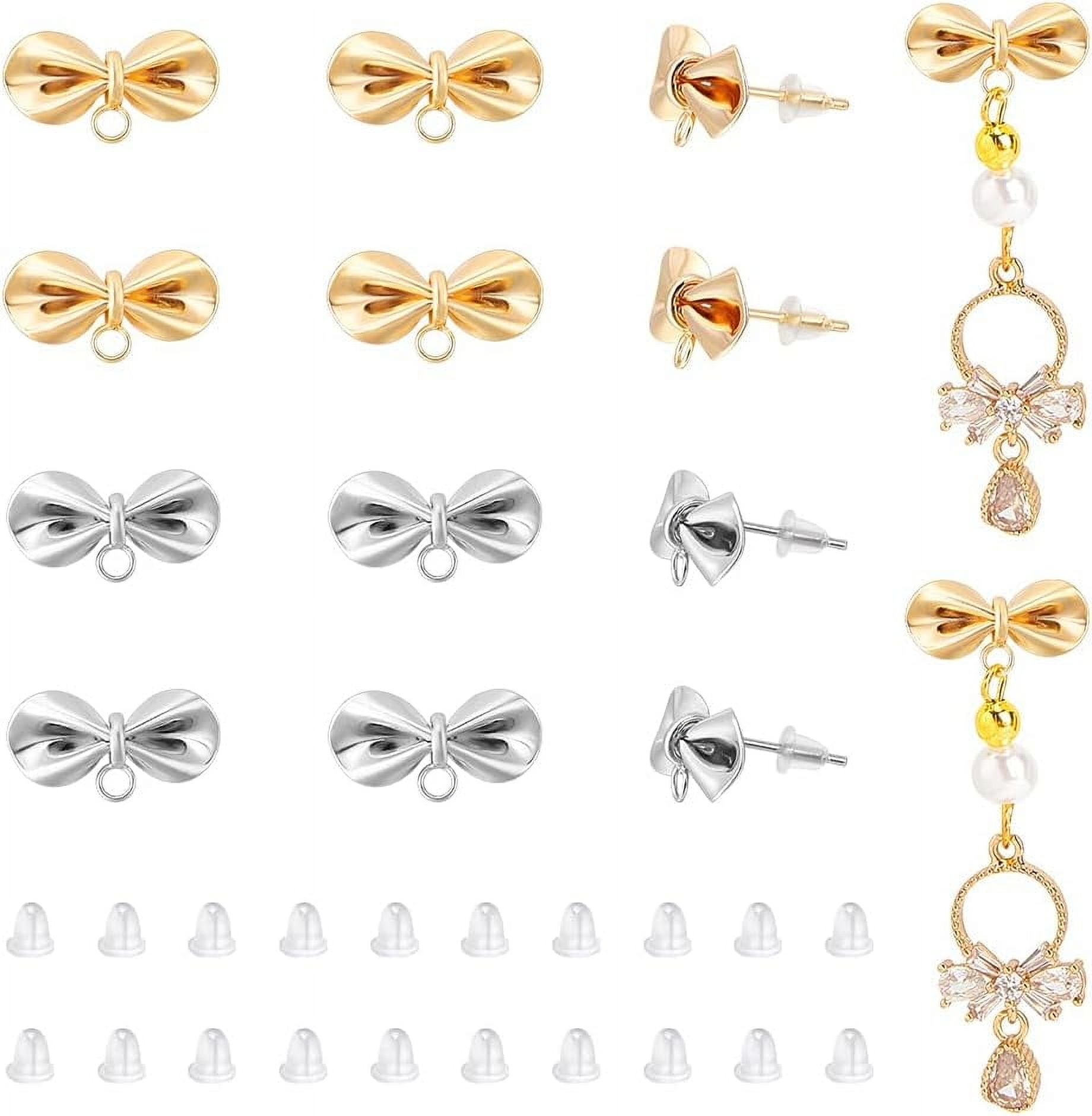 12Pcs 2 Colors Brass Stud Earring Findings with Loop Bowknot 40Pcs ...