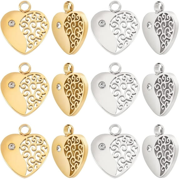 12Pcs 2 Colors Heart Tree of Life Charms Pendant Stainless Steel Charms ...