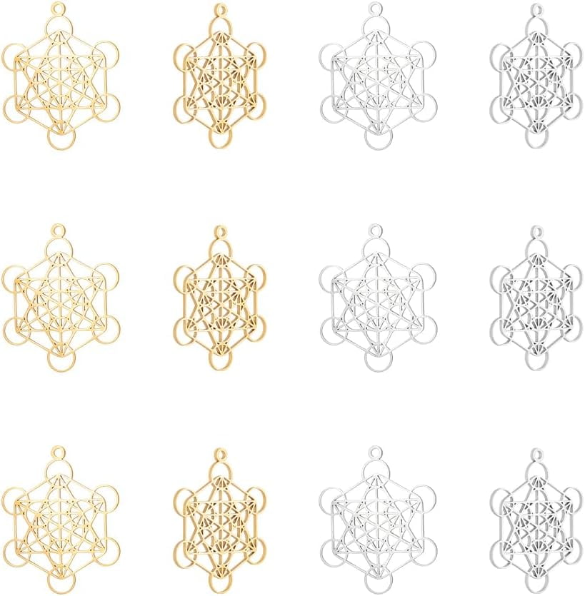 12Pcs 2 Colors Metatrons Cube Charm Stainless Steel Charm Gold Hexagram ...