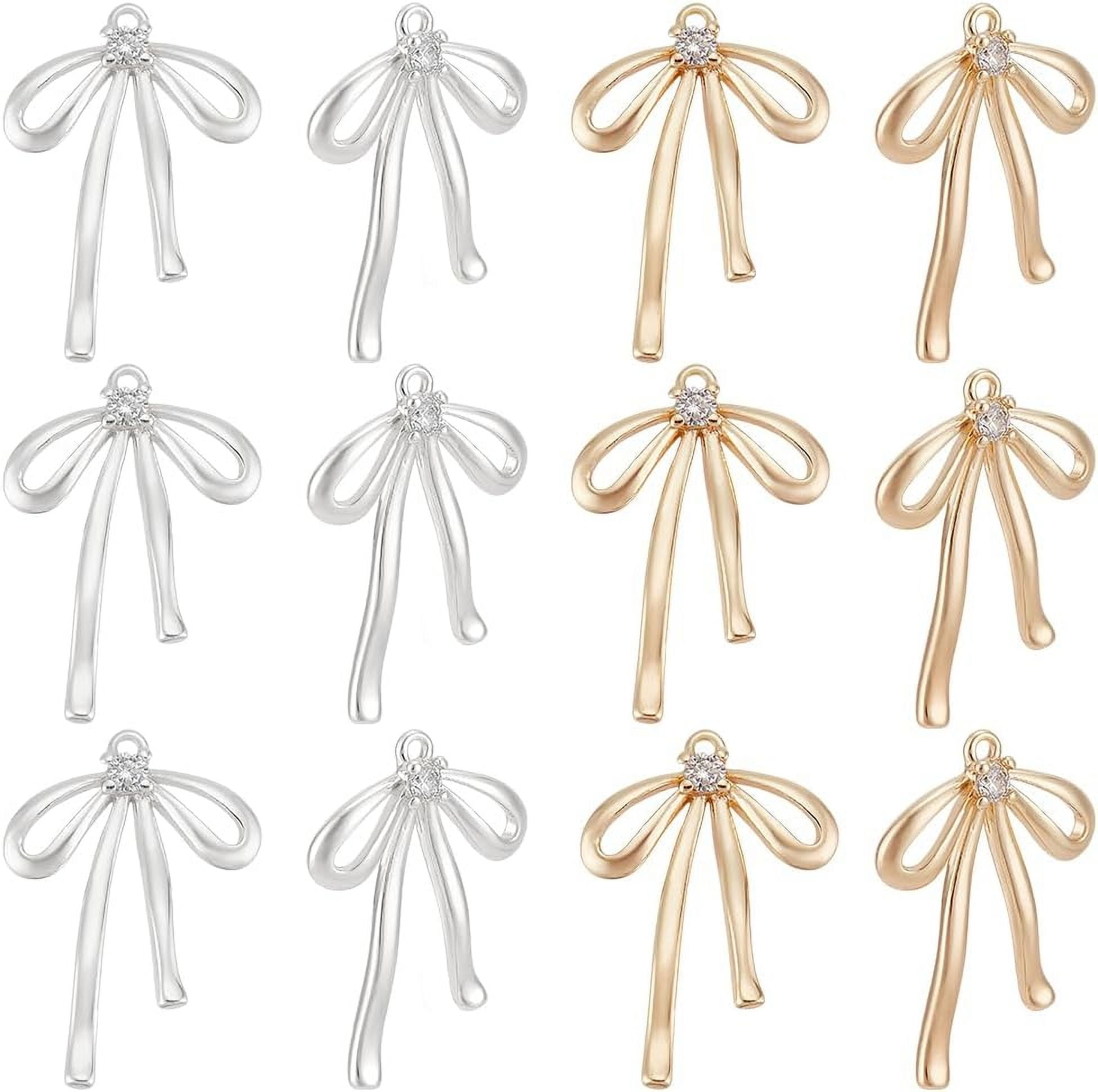 12Pcs 2 Colors Real 18K Gold Plated & Platinum Brass Bowknot Pendant 0 ...