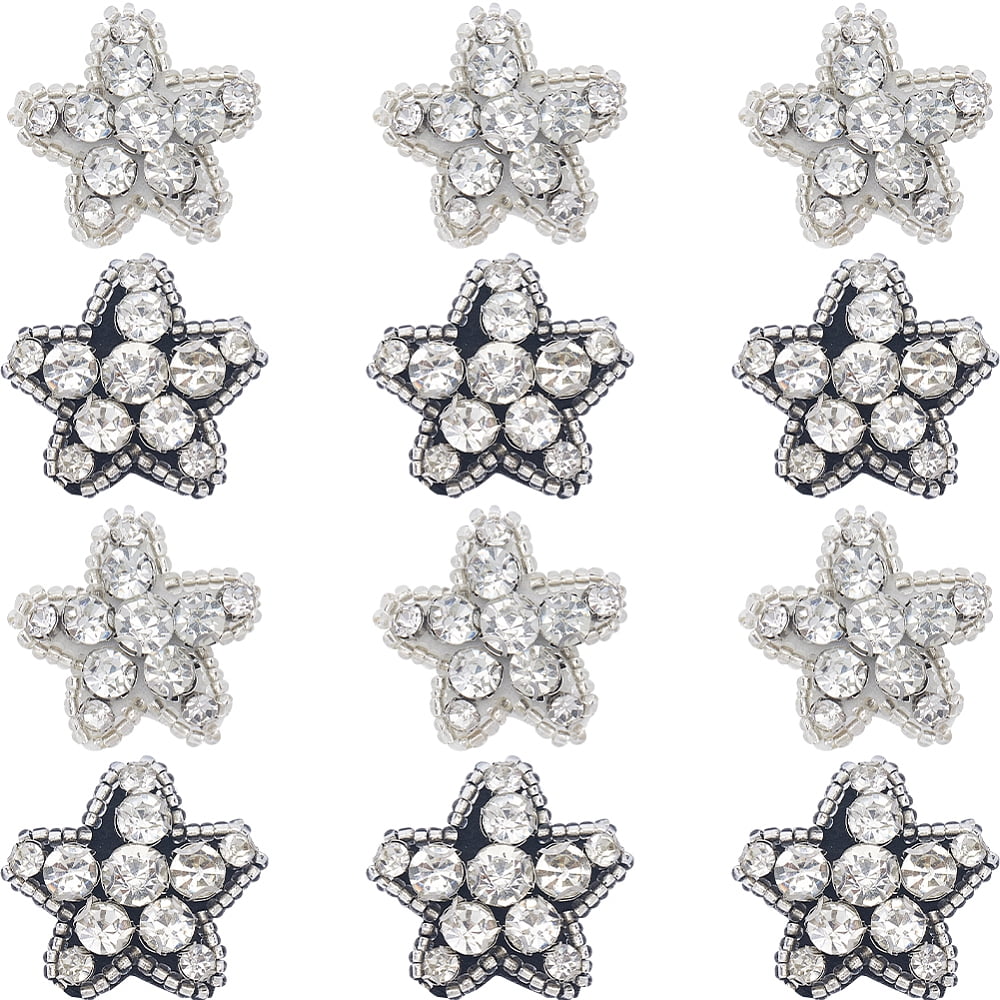 12Pcs 2 Colors Rhinestone Star Applique Patches Pearl Beaded Decorative ...