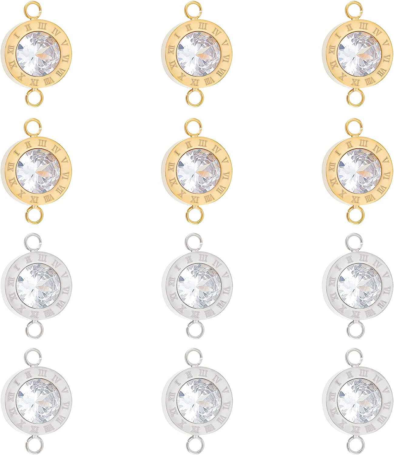 12Pcs 2 Colors Stainless Steel Clear Cubic Zirconia Connector Charms ...
