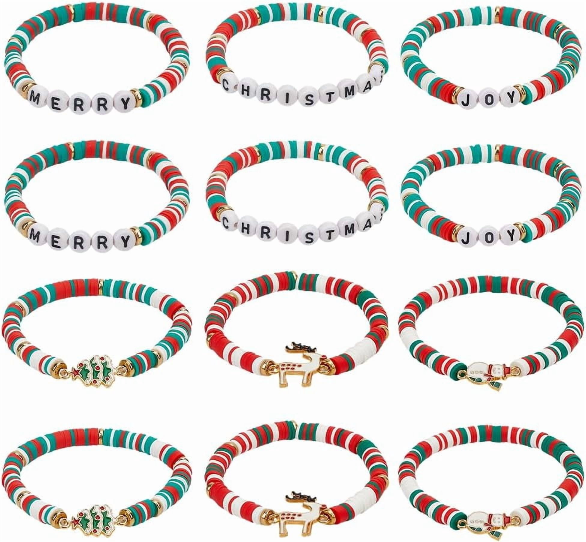 12Pcs 2 Sets Christmas Theme Polymer Clay Heishi Beaded Stretch ...