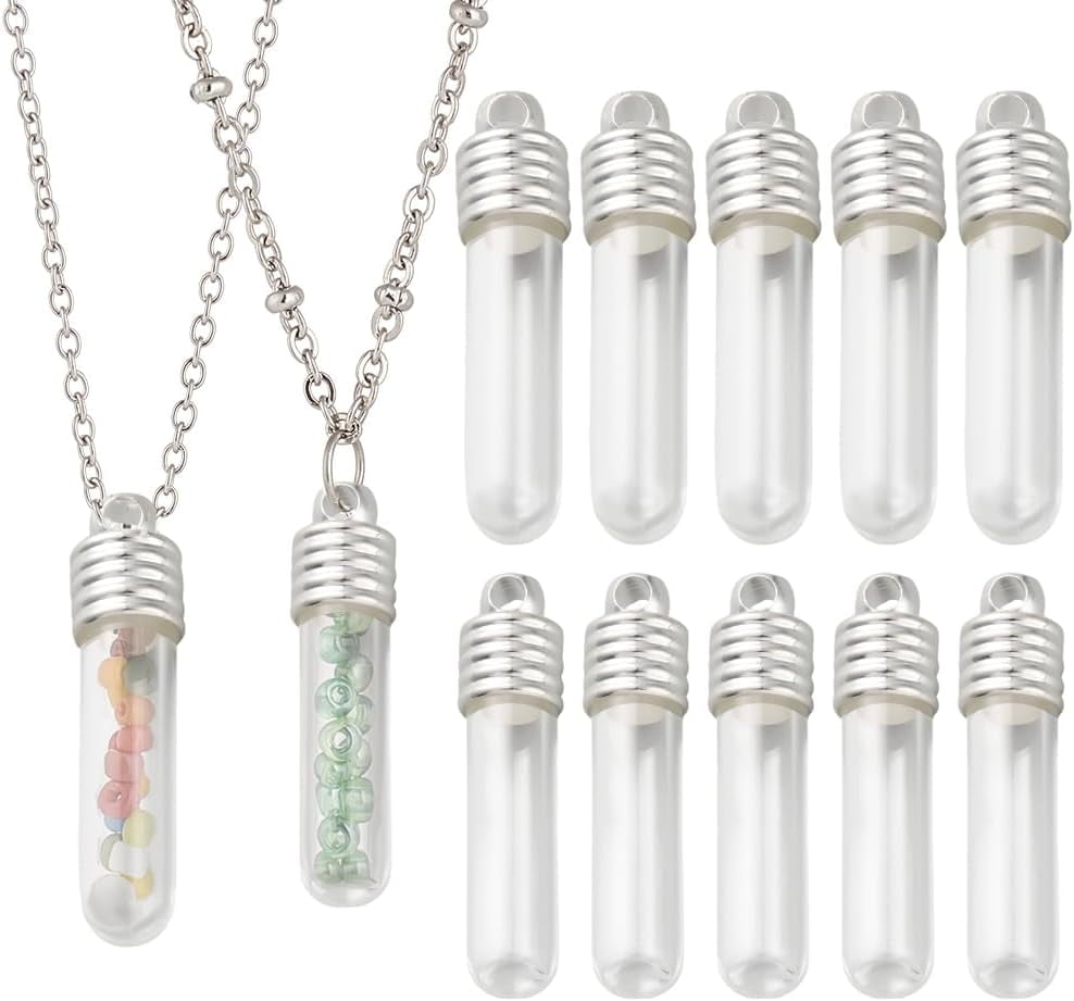 12Pcs 2 Style Clear Glass Tube Wish Bottle Pendants with Alloy Cap and ...