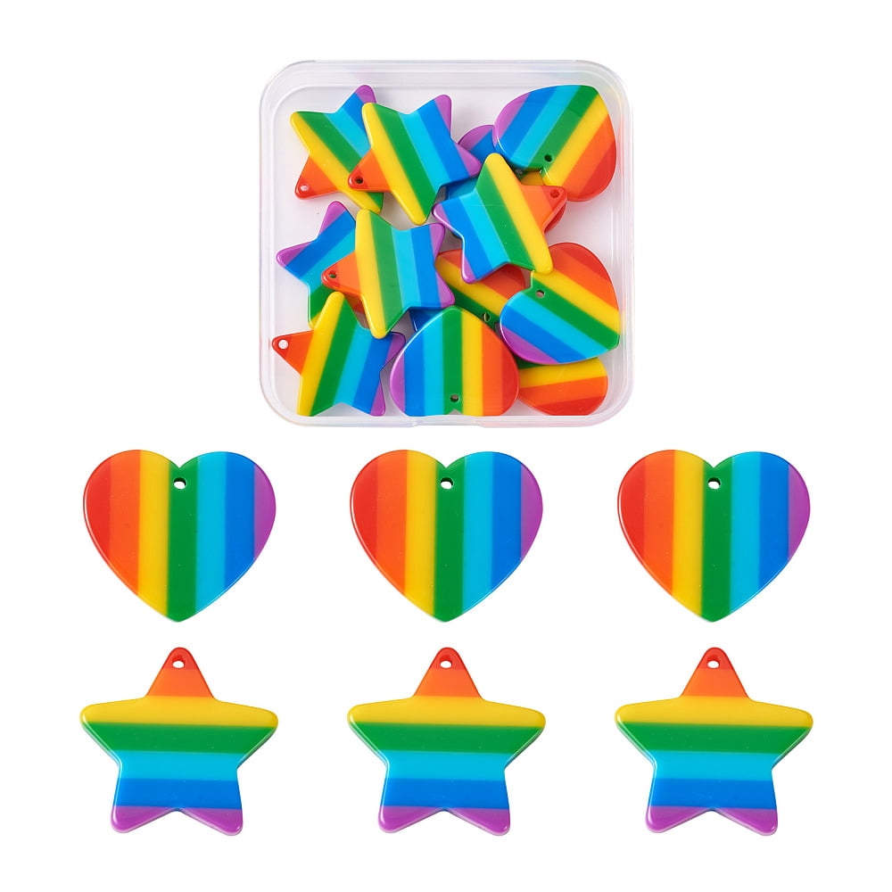 12Pcs 2 Style Plastic Stripe Pendants Rainbow Charms Mixed Shapes ...