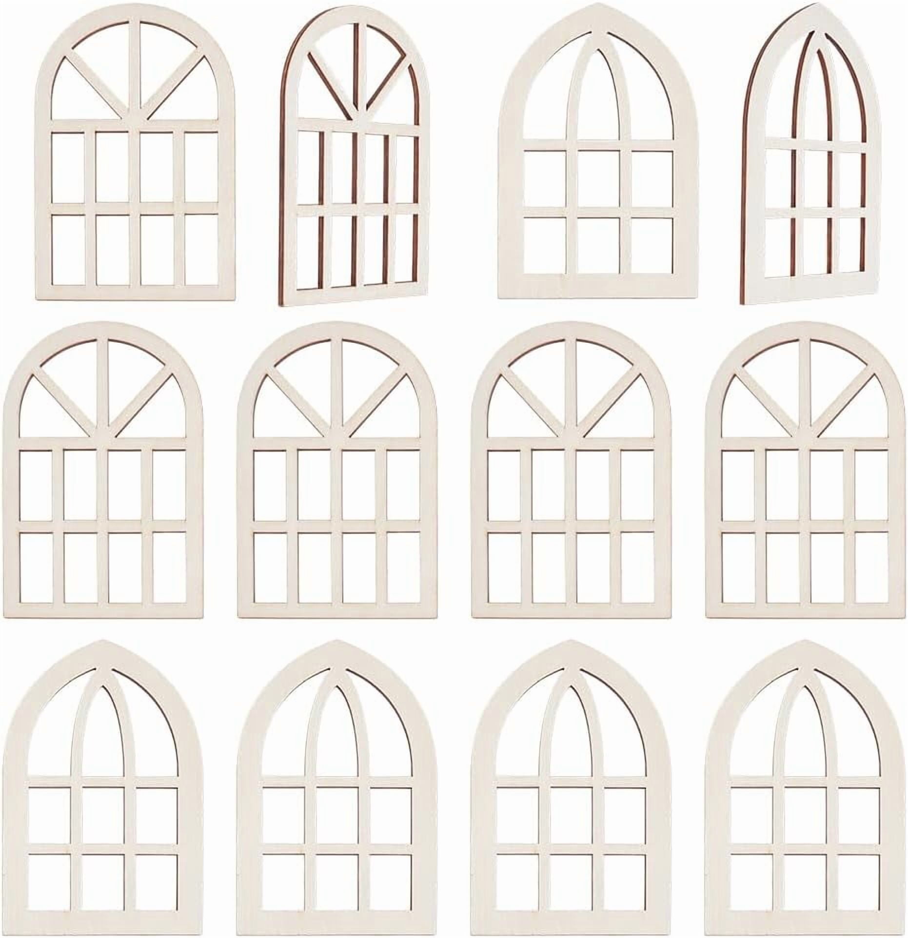 12Pcs 2 Styles Arch Miniature Window Frame 6x4 Inch Wooden Miniature ...