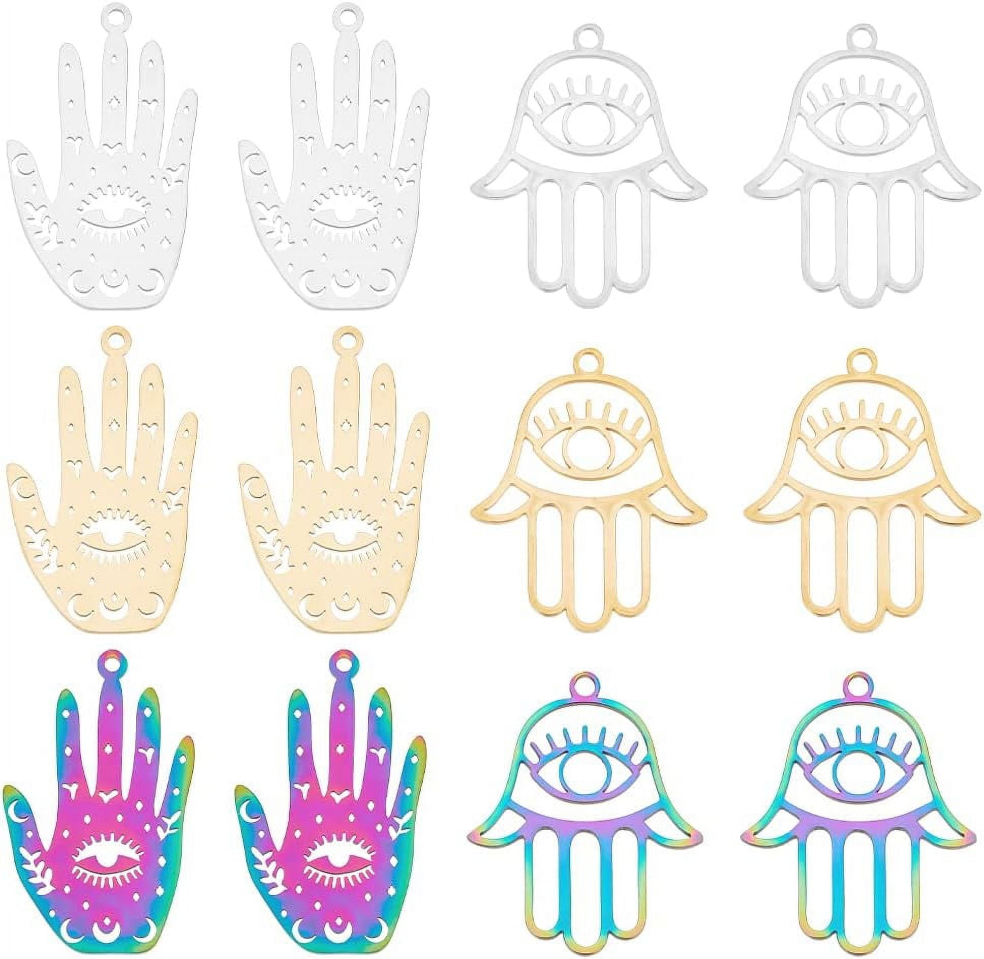 12Pcs 2 Styles Filigree Hand Charms Hollow Hand with Heart Charms Hand ...