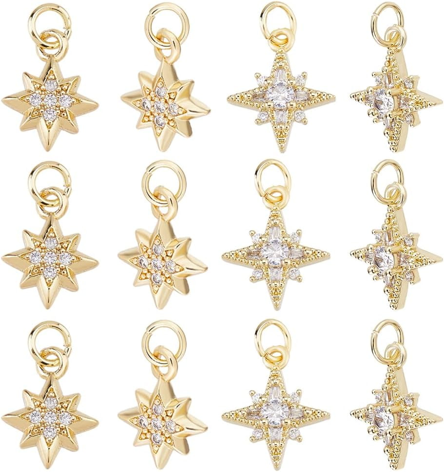 12Pcs 2 Styles Rhinestone Star Charm Cubic Zirconia North Star Charm ...