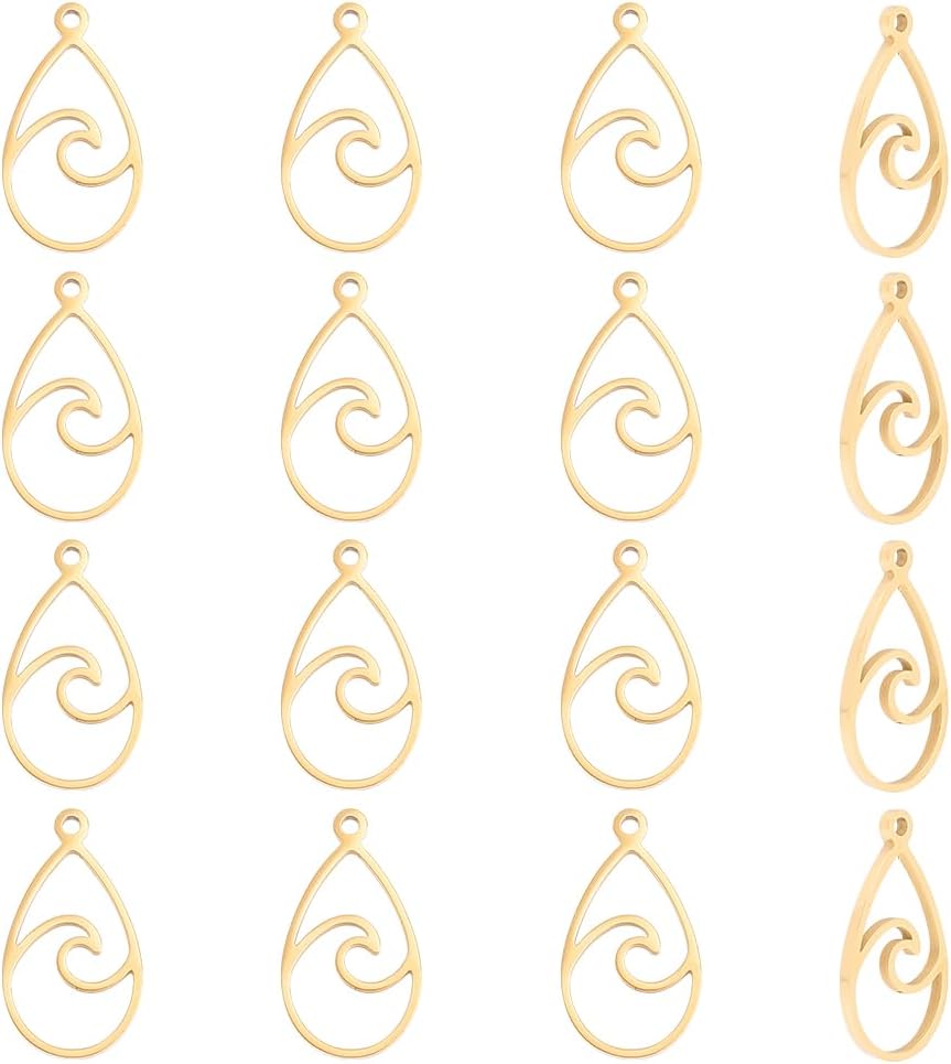 12Pcs 201 Stainless Steel Teardrop Wave Pendants Sea Ocean Beach Charm ...