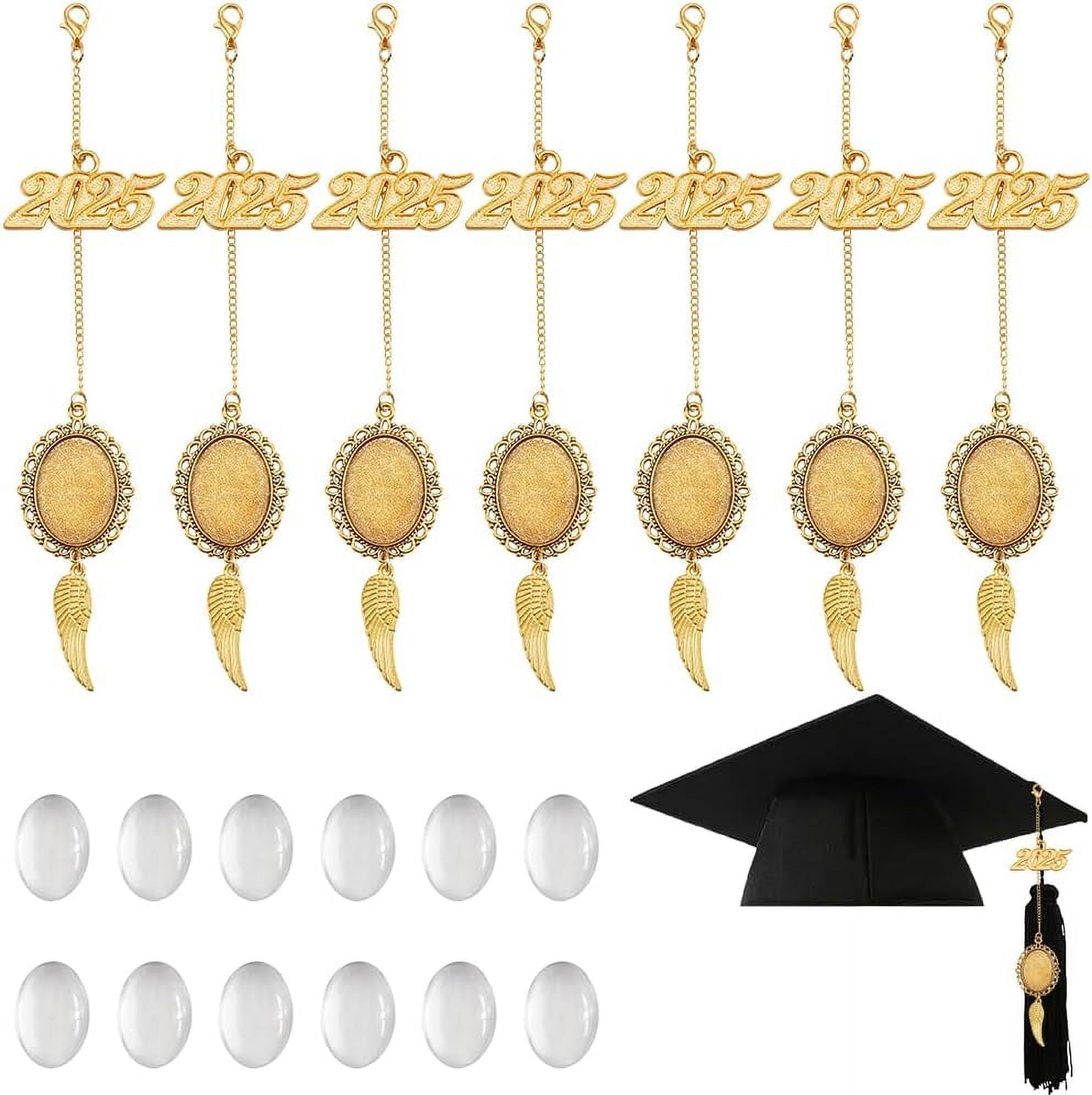 12Pcs 2025 Years Graduation Caps Memorial Photo Pendant Gold Graduation ...
