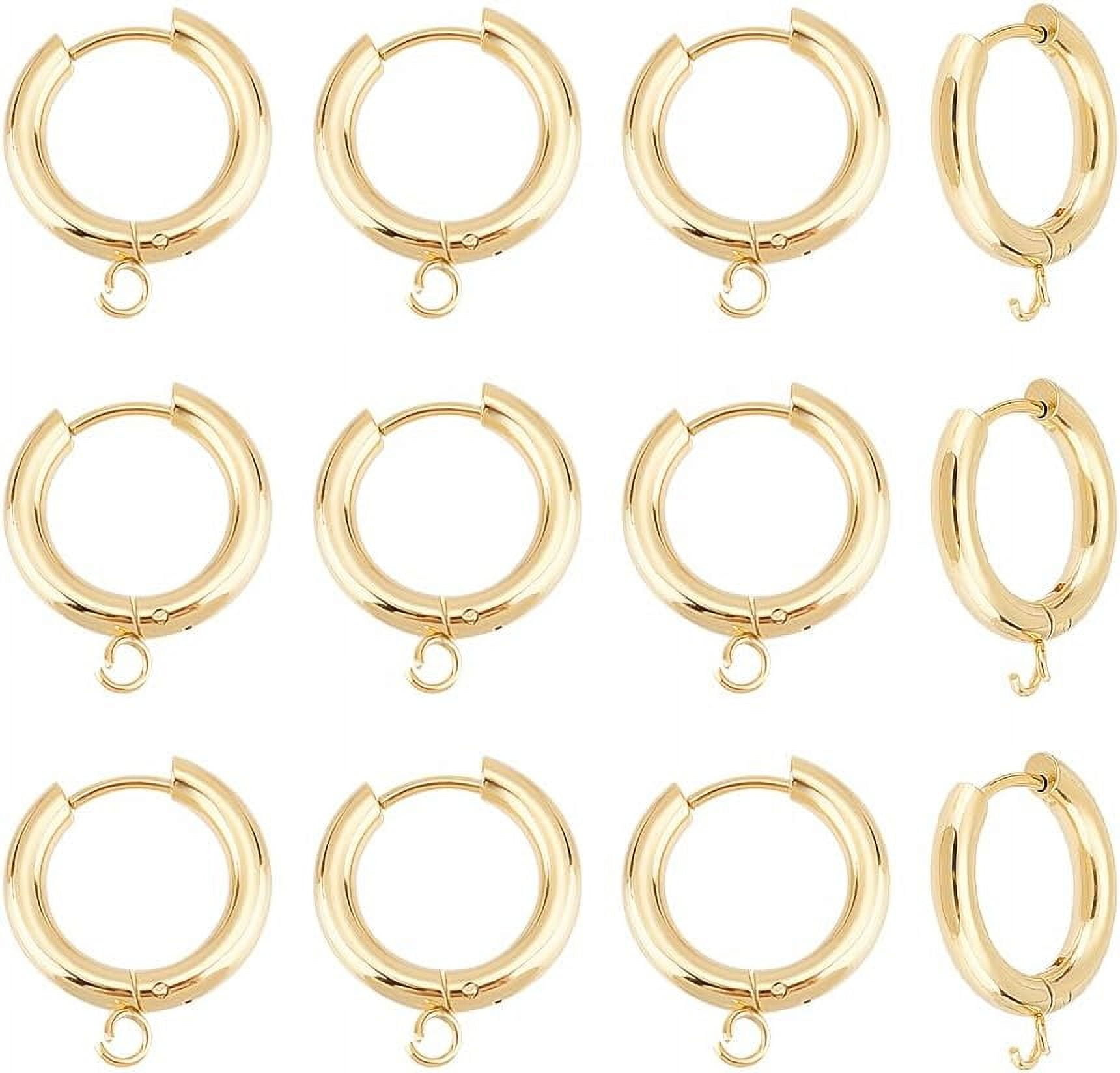 12Pcs 20mm Long 304 Stainless Steel Golden Huggie Hoop Earring Findings ...