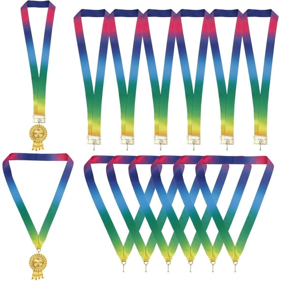 12Pcs 2Styles Polyester Medal Straps Award Neck Ribbons Medal Lanyards ...