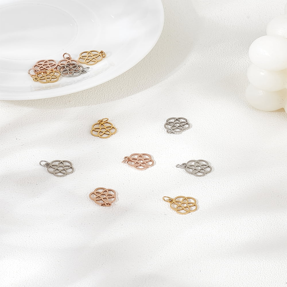 12Pcs 3 Colors 304 Stainless Steel Pendants Flower Mixed Color 13x12x1 ...