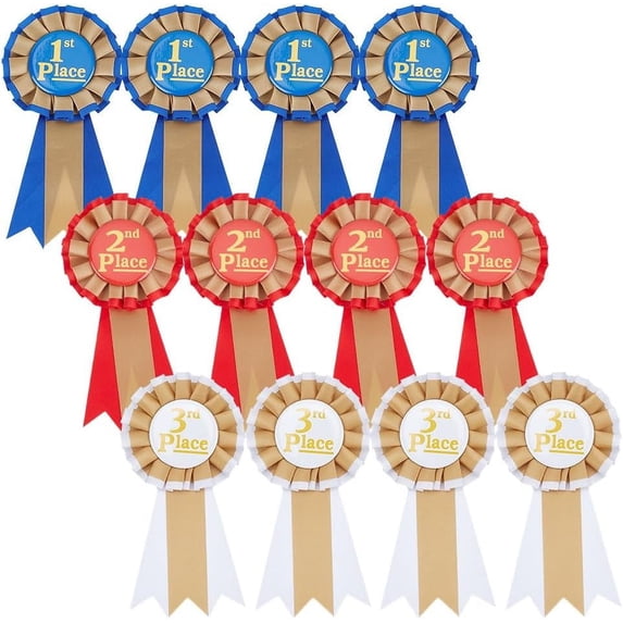 12Pcs 3 Colors Award Ribbon Shape Tinplate Badge Pins Plastic Button ...