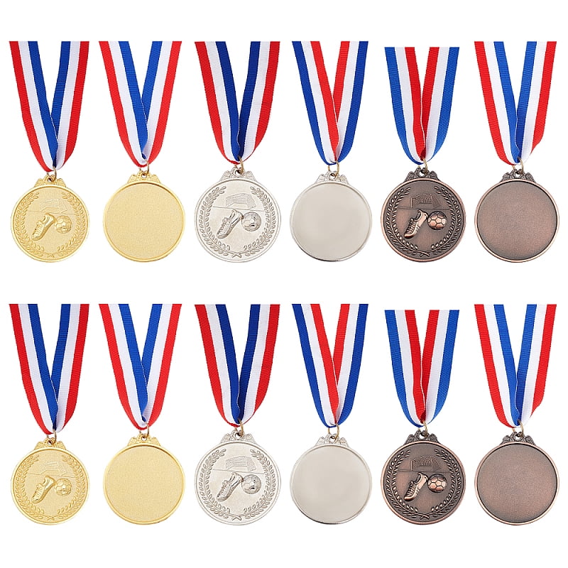 12Pcs 3 Colors Zinc Alloy Award Football Medal with Polyester Belt and ...