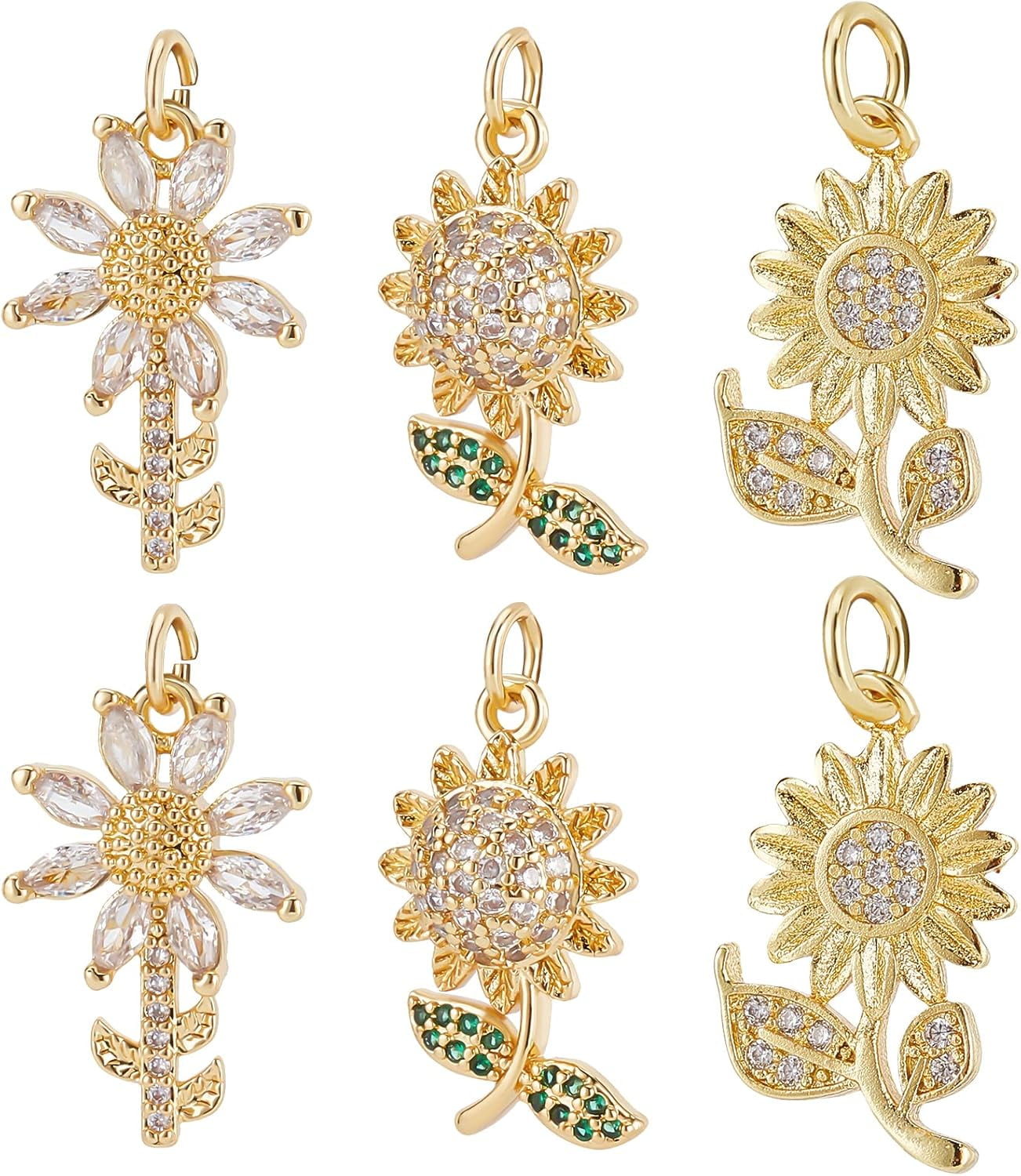 12Pcs 3 Style Brass Micro Pave Cubic Zirconia Pendants with Jump Ring ...