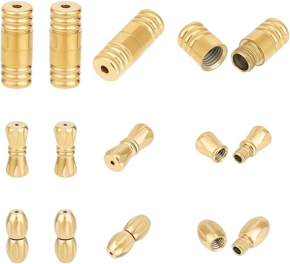 12Pcs 3 Styles 304 Stainless Steel Screw Clasps Sets Column Golden End ...