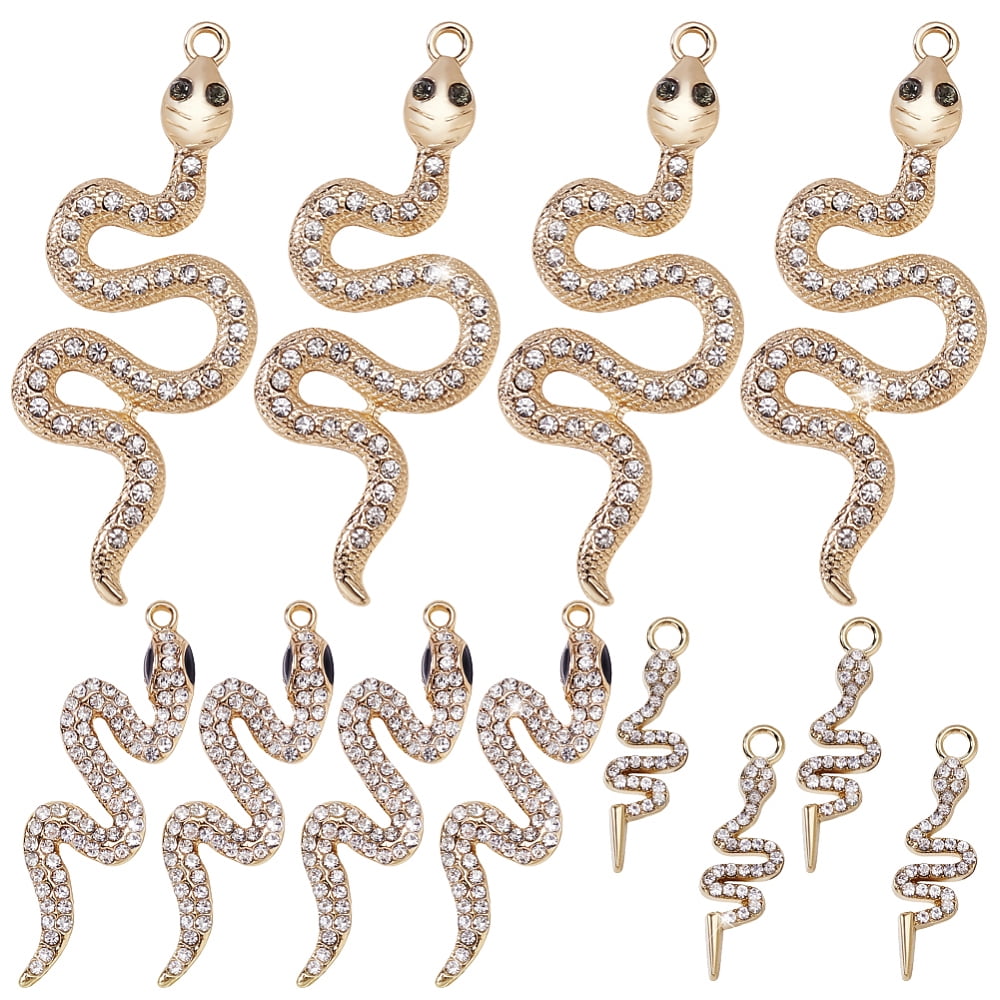 12Pcs 3 Styles Rhinestone Snake Charms Vintage Animal Pendants Golden ...
