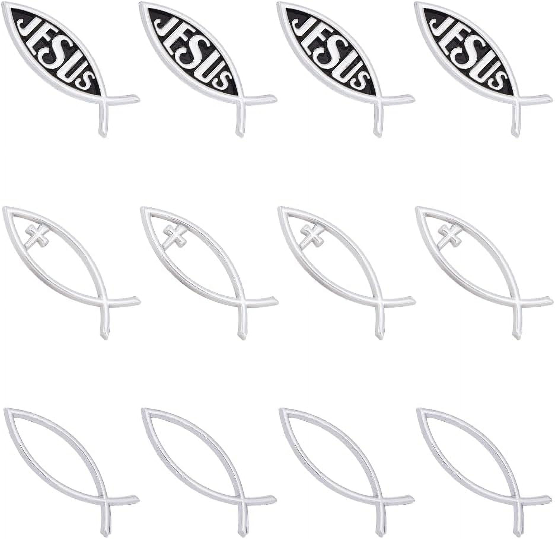 12Pcs 3 Styles Small Silver Jesus Fish Decal Sticker Acrylic Fish Auto ...